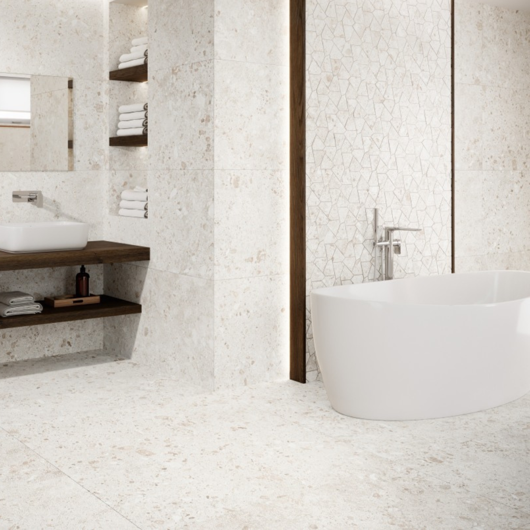 Bierzo Perla Seda Porcelain Tile 60x120cm | Stone Effect | Terrazzo ...